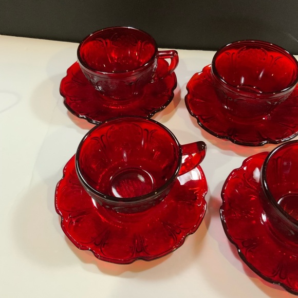Dining | Cherry Blossom Ruby Red Cup Saucer Tea Coffee Set 4 Glass ...